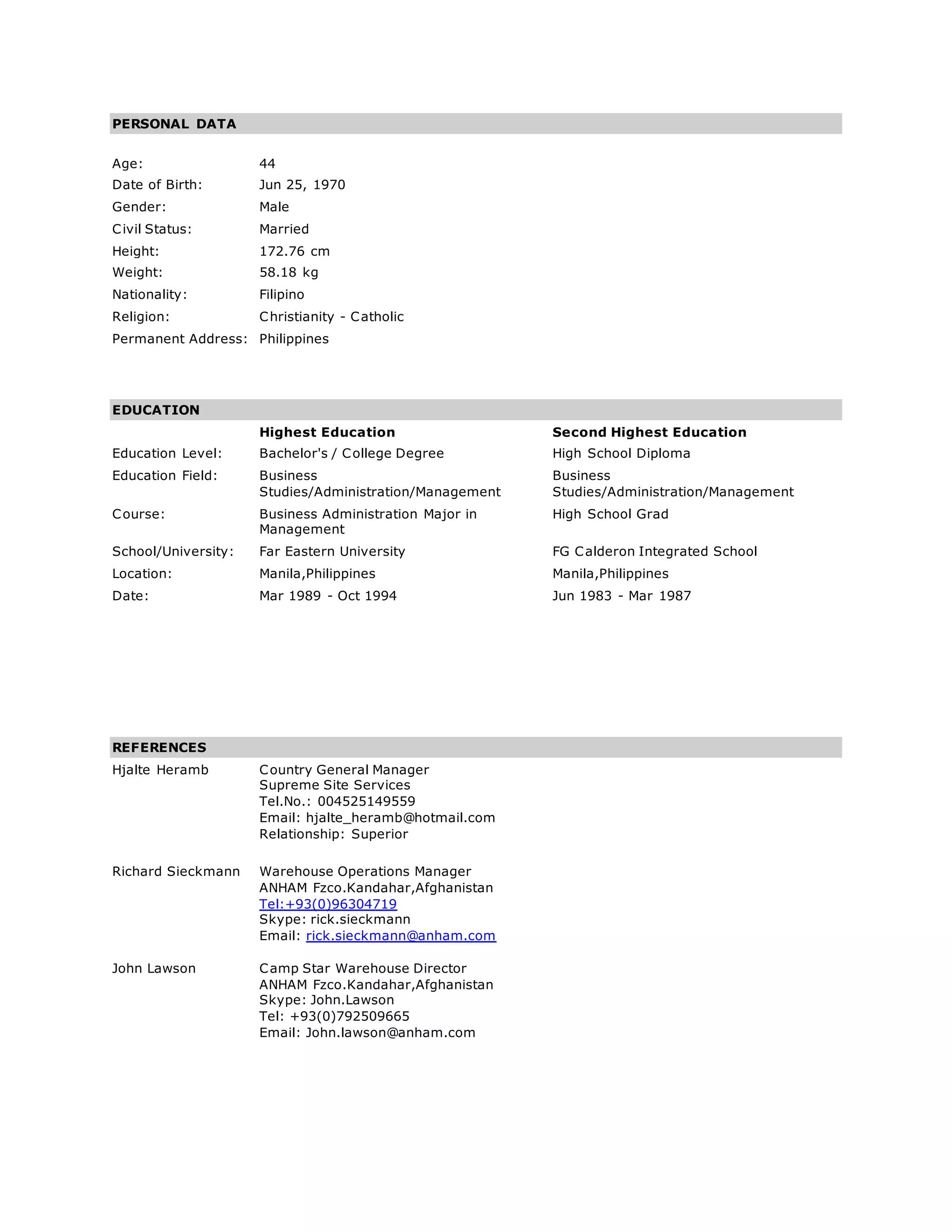 Elmer Sanchez Fontanilla CV | DOCX | Logistics | Business