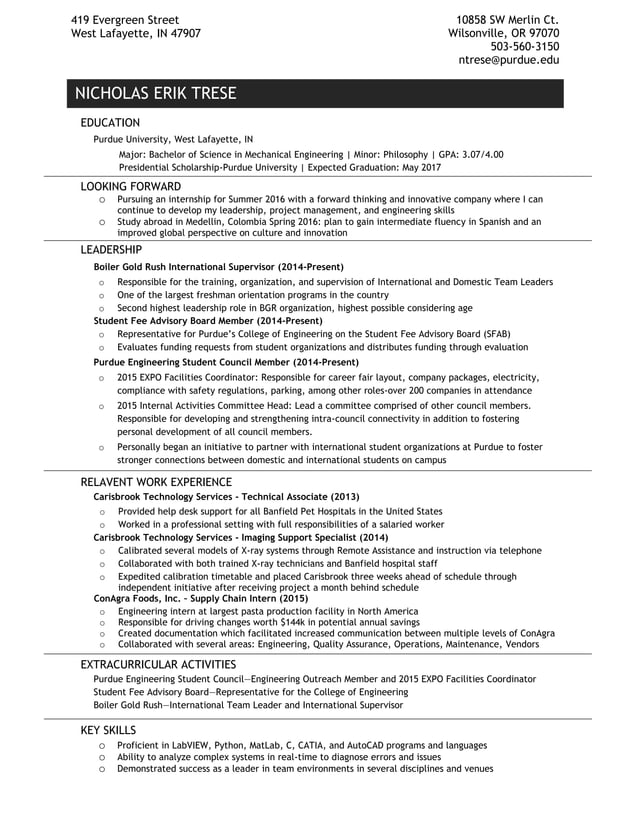 Fall 2015 Resume Nick Trese | PDF