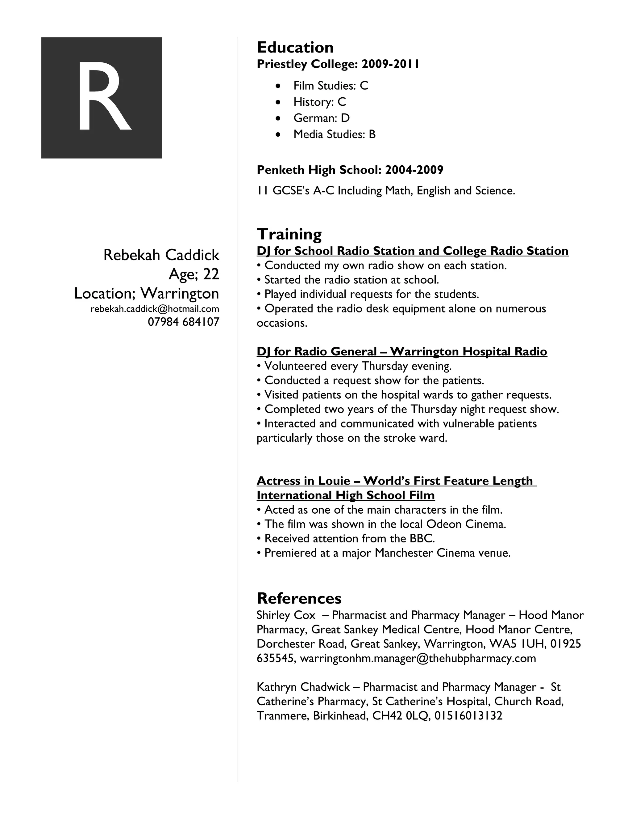 Rebekah Caddick Resume 2015 | DOC