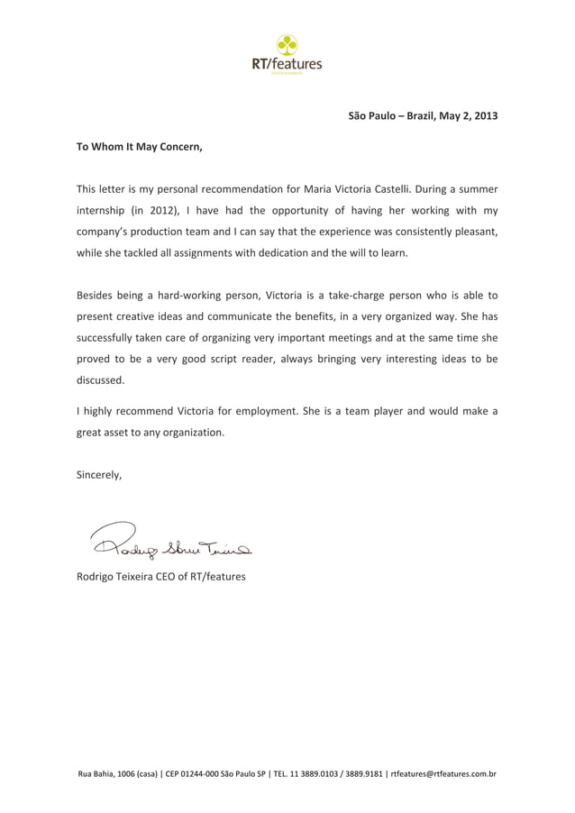 Recommendation Letter - Maria Victoria Castelli | PDF