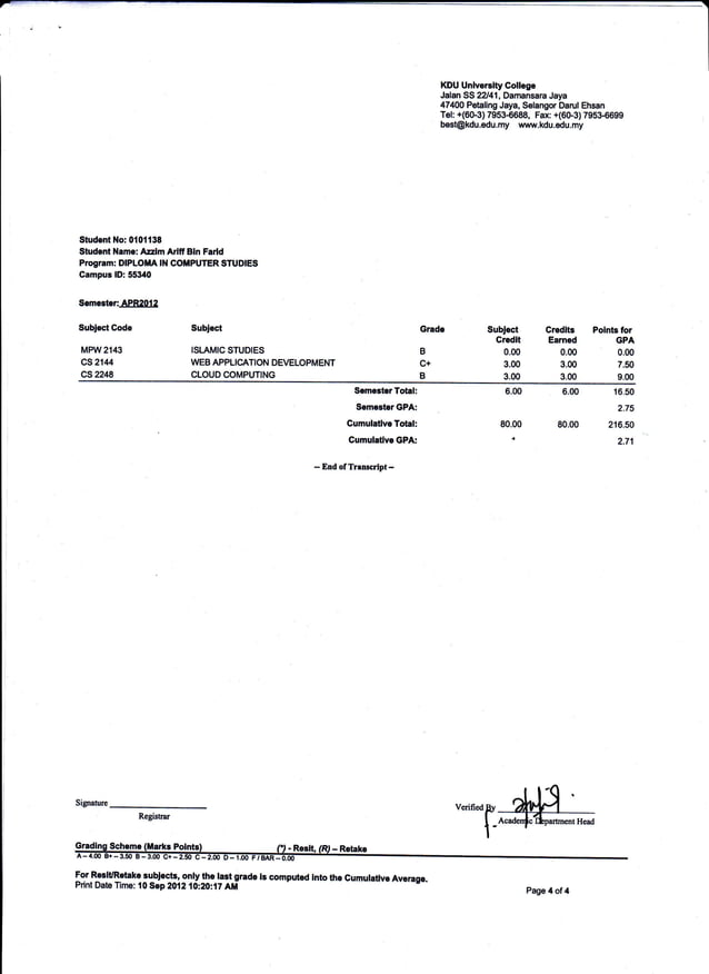 KDU Transcript 4 | PDF