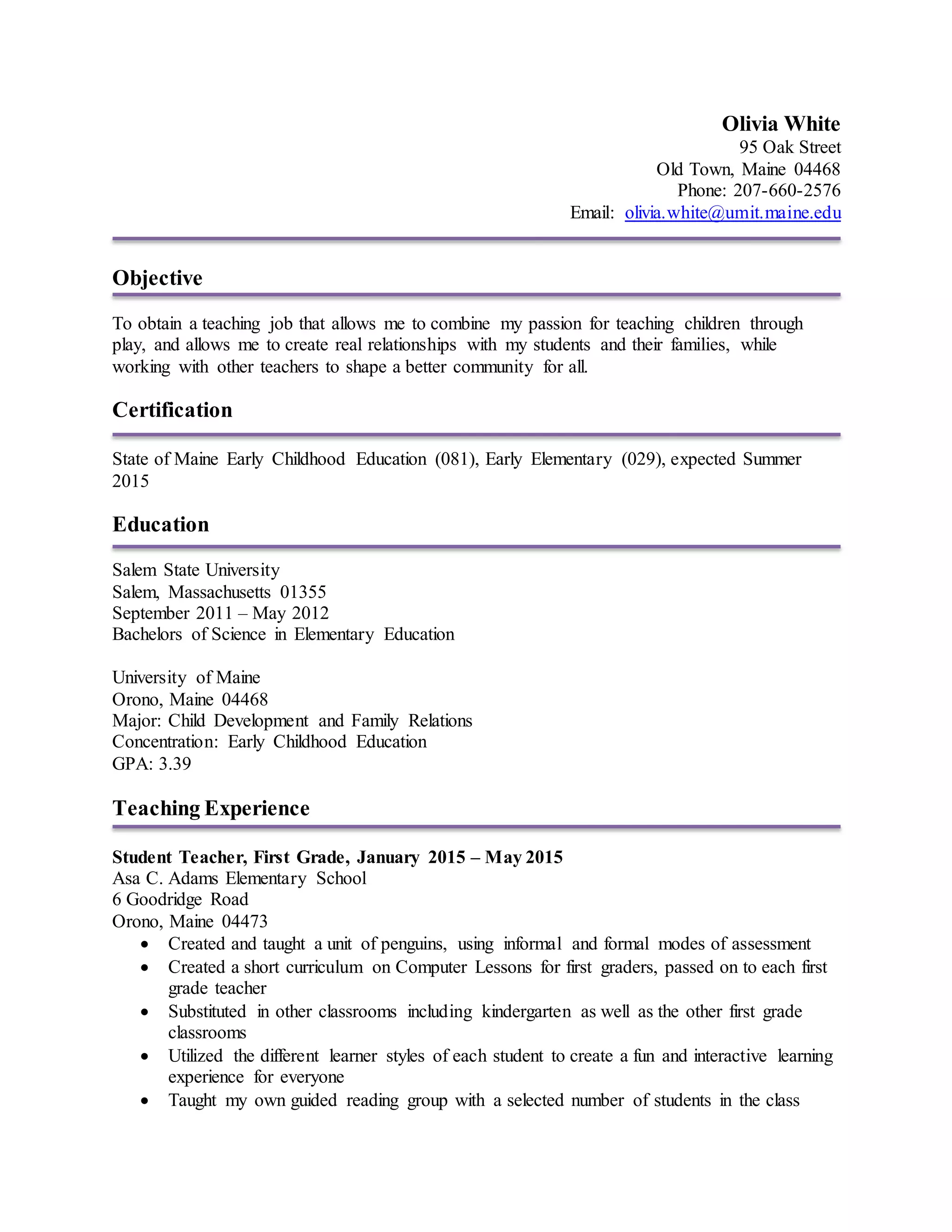 Teaching Resumes | DOCX | Daycare and Pre-School | Parenting