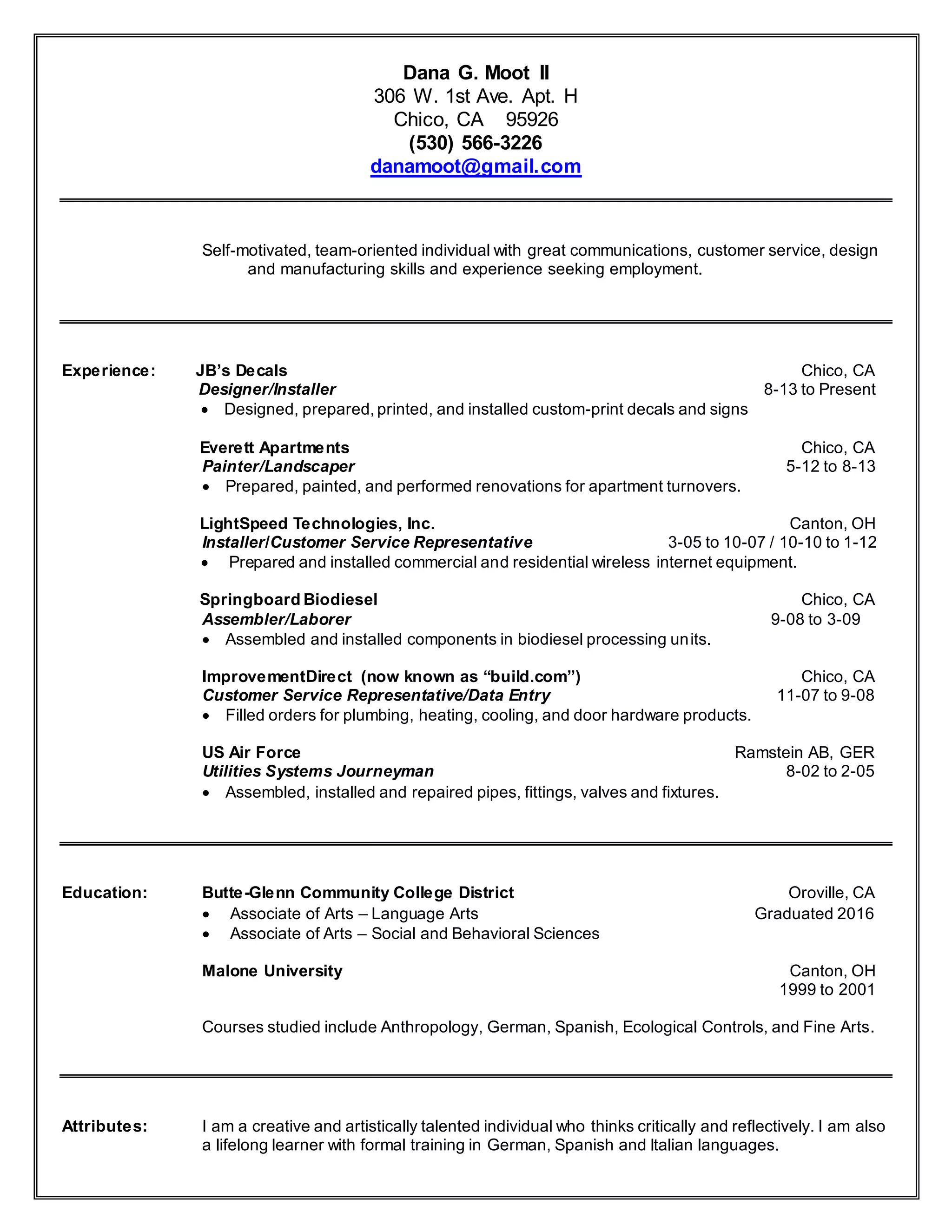 Dana G. Moot II Resume 2016 | DOCX | Education