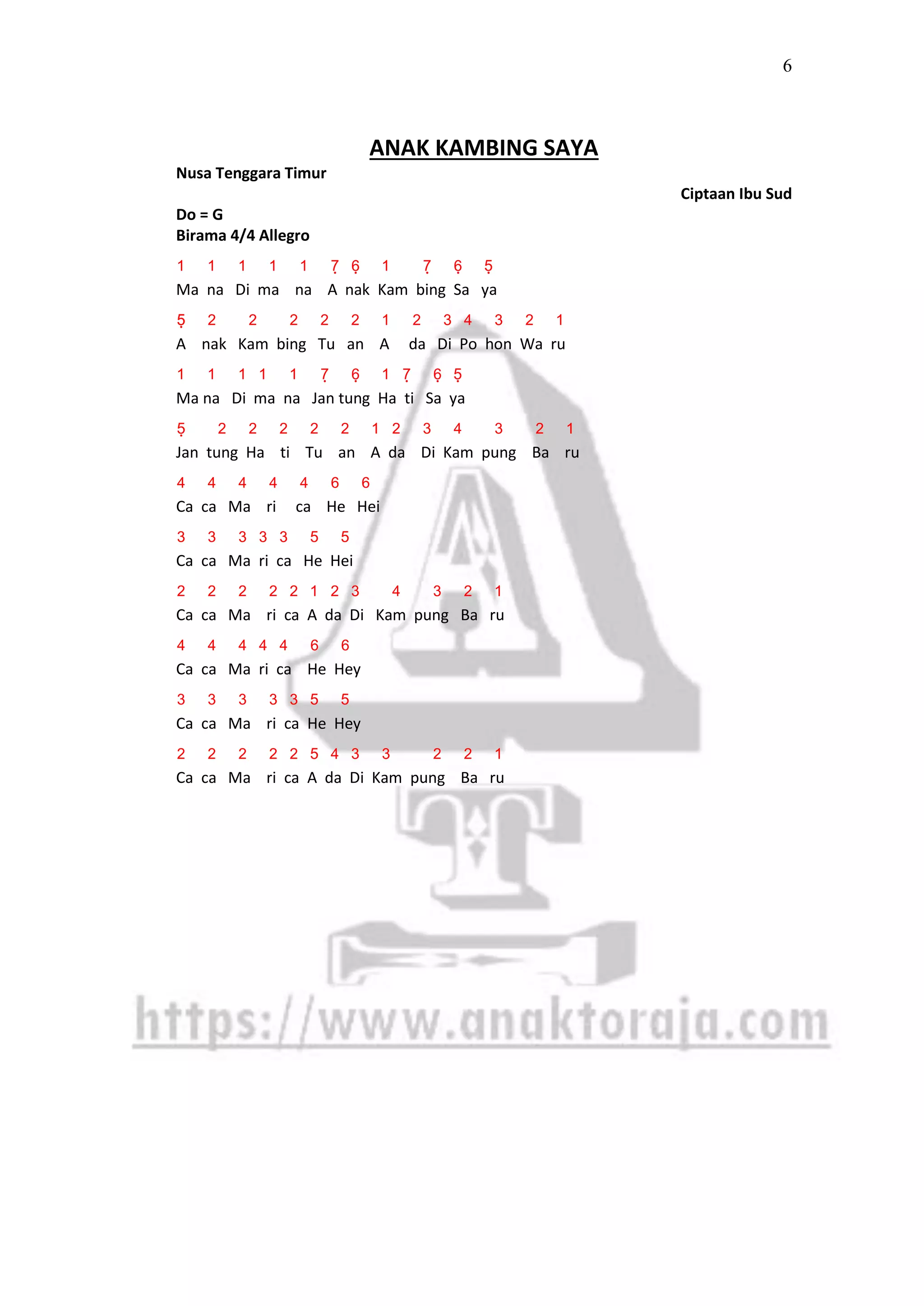 Not angka lagu anak lengkap | PDF