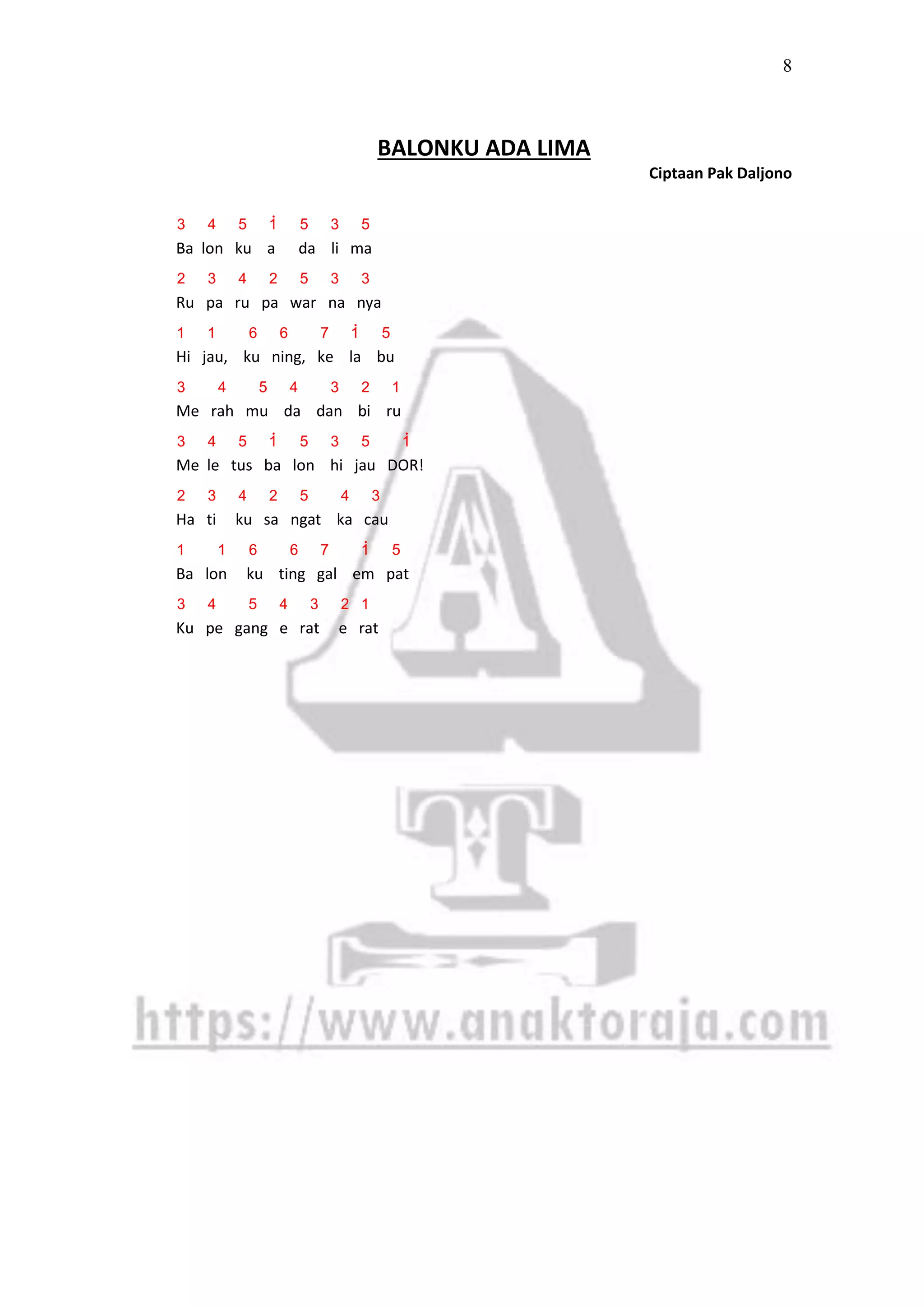 Not angka lagu anak lengkap | PDF