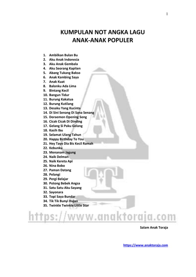 Not angka lagu anak lengkap | PDF