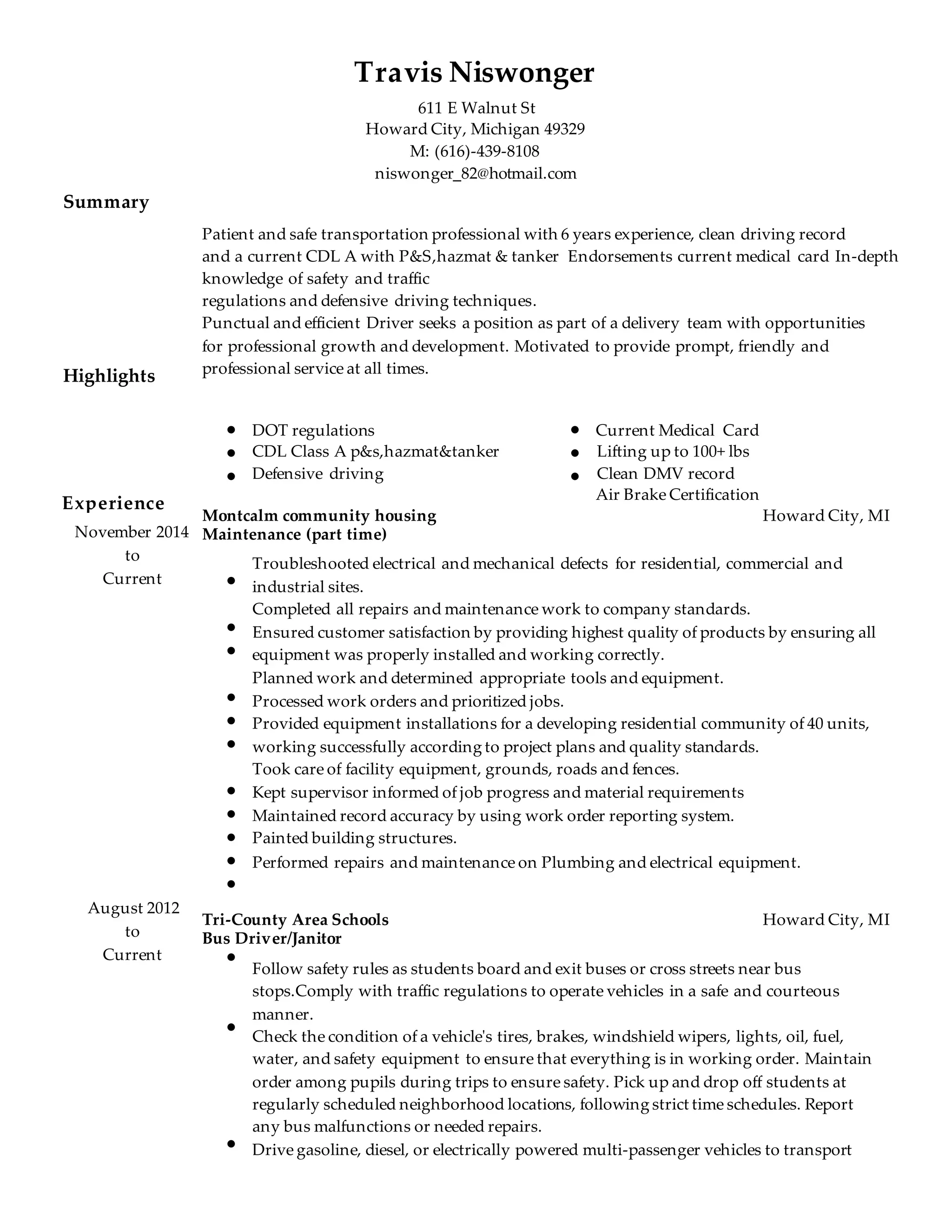 Travis Niswonger Resume 1 | DOCX | Auto Safety | Automotive