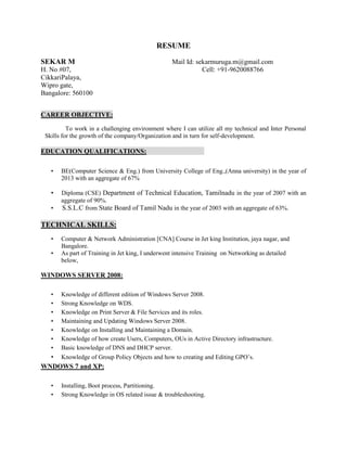 SEKAR M | PDF | Operating Systems | Computer Software and Applications