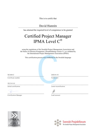 Certifikat C David Hamrén | PDF