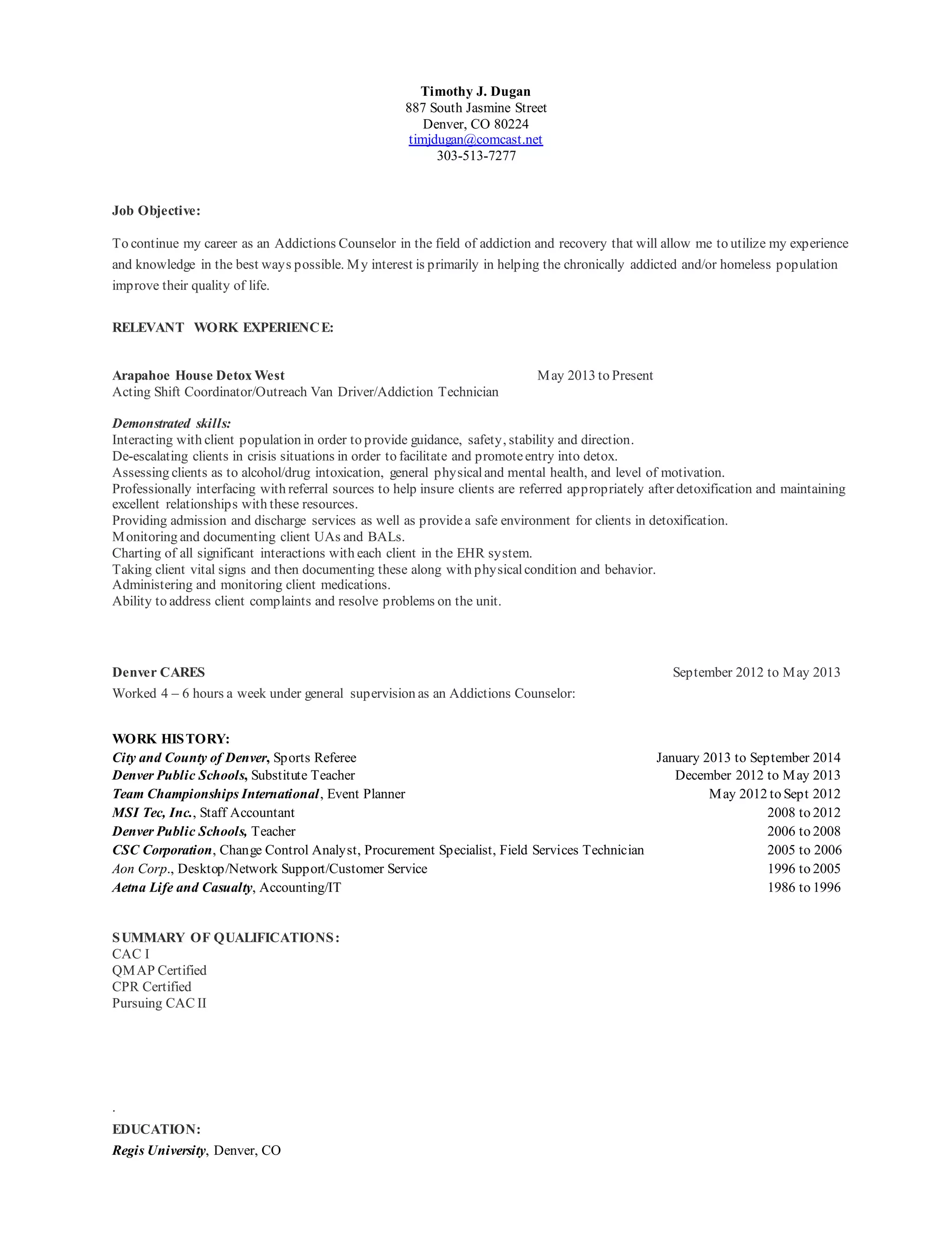 Tim Dugan 2014 Resume | PDF