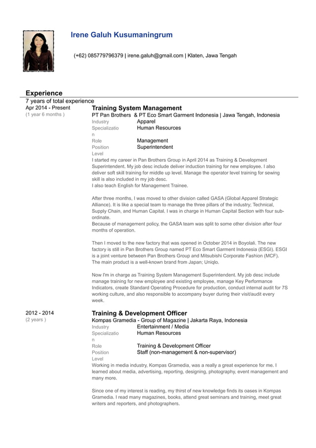 Irene Galuh Kusumaningrum_Working Experiences | PDF