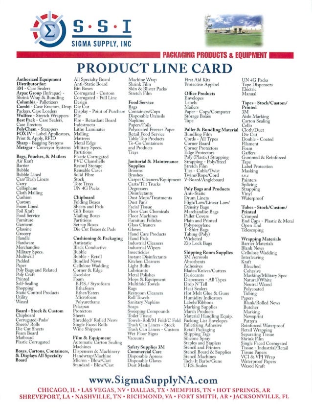 Product Line Card Product Line Card