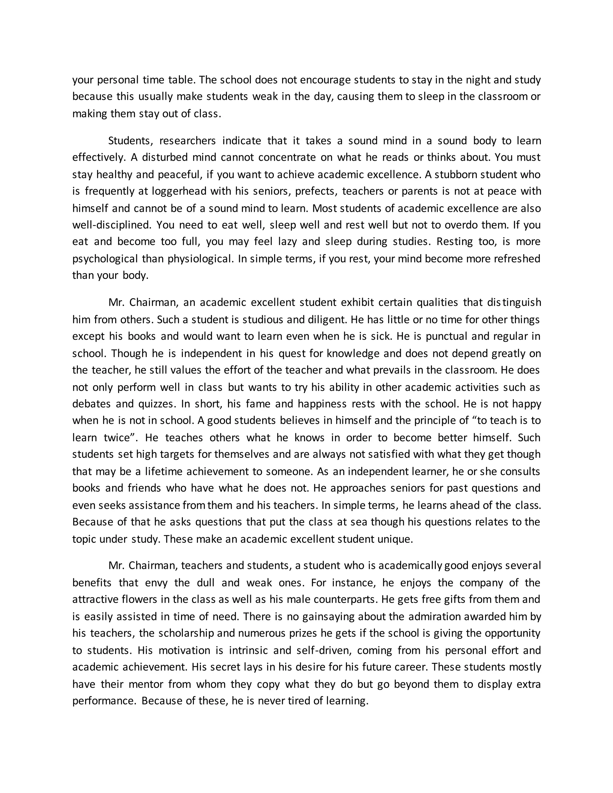 A SPEECH ON academic excellence | DOCX