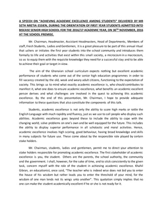 A SPEECH ON academic excellence | DOCX