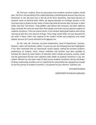 A SPEECH ON academic excellence | DOCX