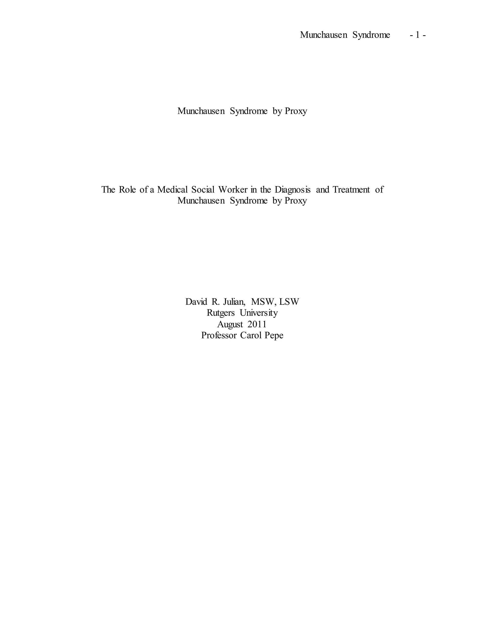 Munchausen Syndrome By Proxy paper | DOCX