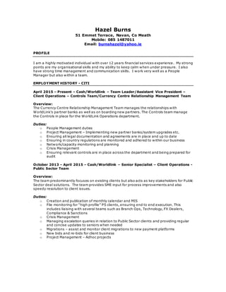 Hazel Burns CV Feb 2016 | PDF