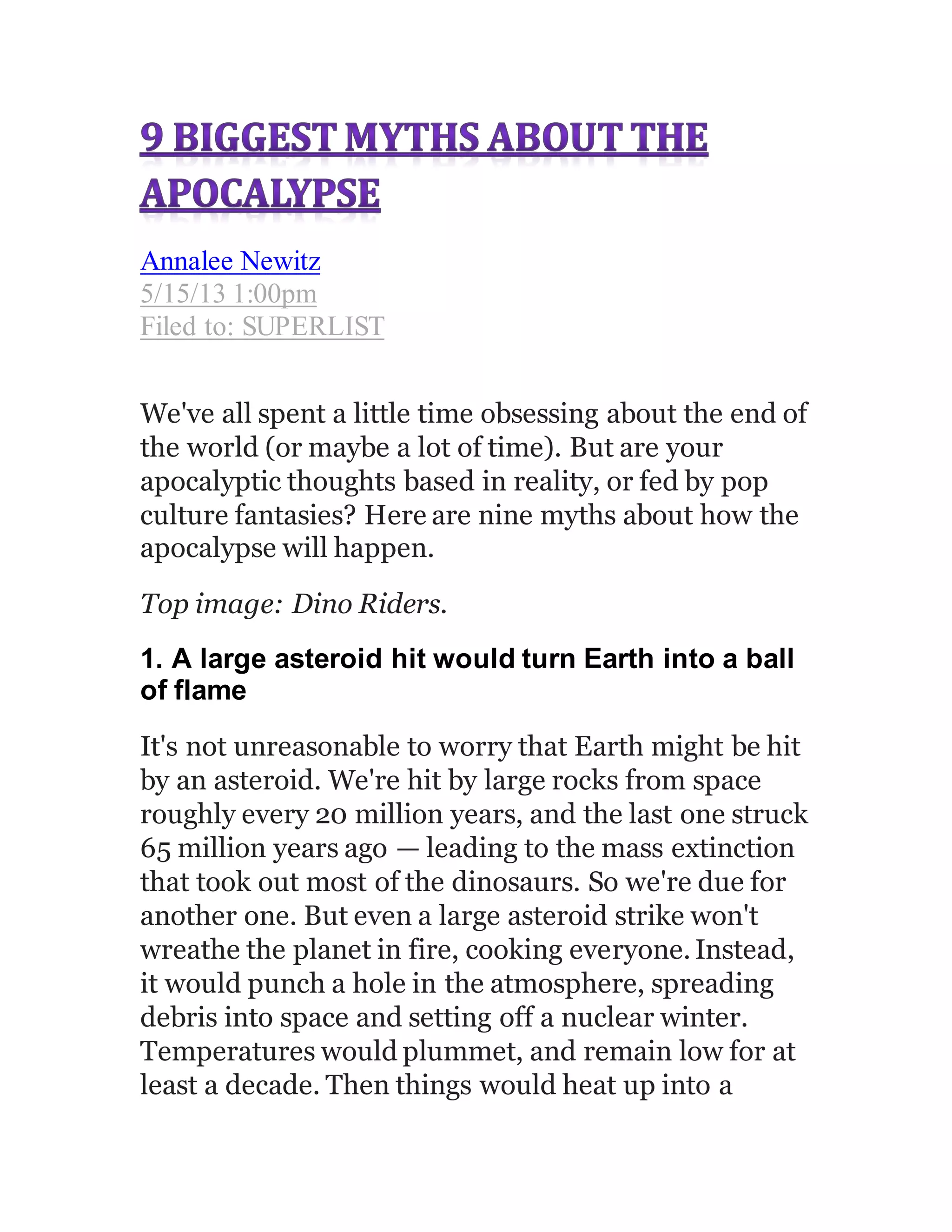 9 biggest myths about the apocalypse . | PDF