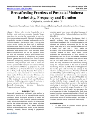Breastfeeding Practices of Postnatal Mothers: Exclusivity, Frequency ...