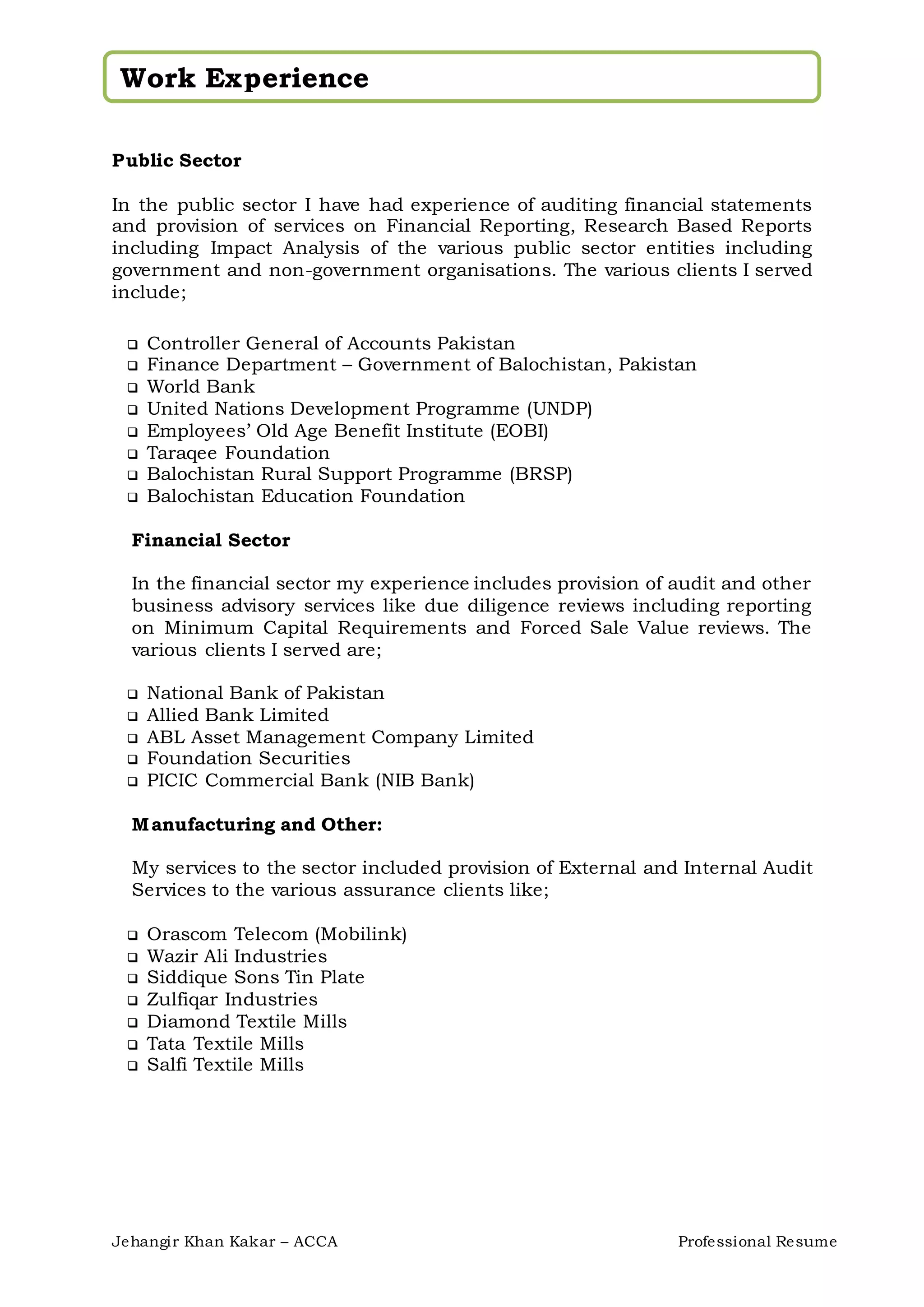 Jehangir ACCA - Resume - New | PDF