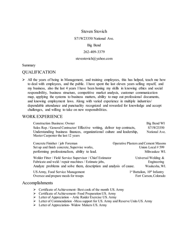 Steven Stovich New Resume | DOCX | Graduation | Personal Celebrations ...