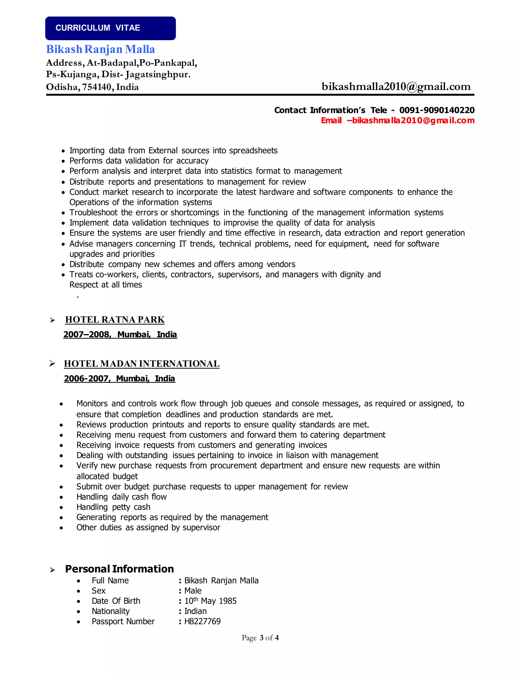 Bikash Ranjan Malla Updated Resume | DOCX | Business Administration | Business