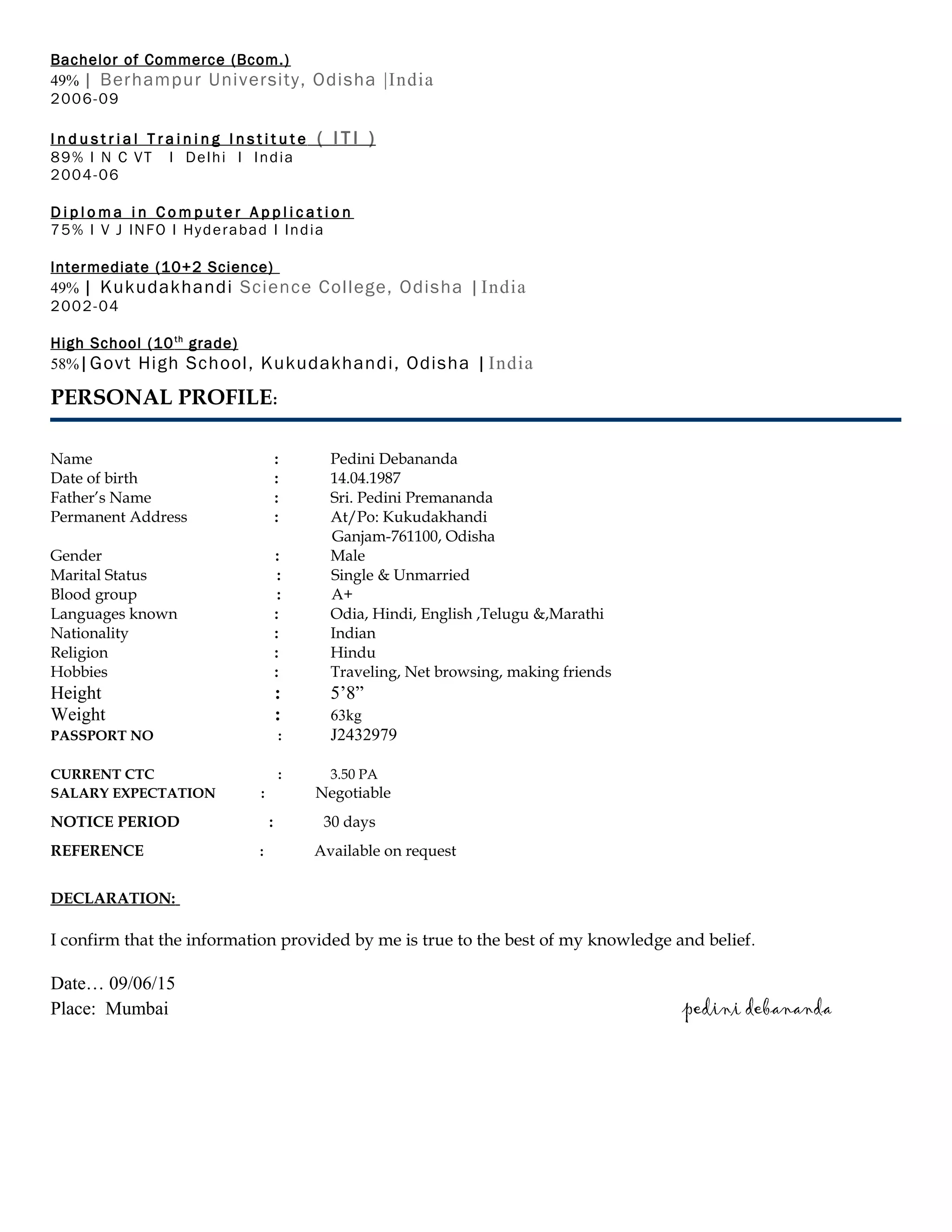 resume debananda | PDF