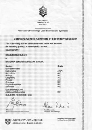 Budani - BGCSE Certificate | PDF