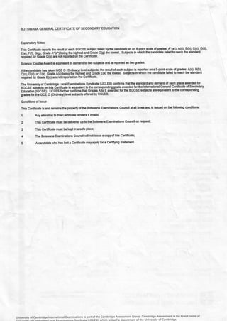 Budani - BGCSE Certificate | PDF