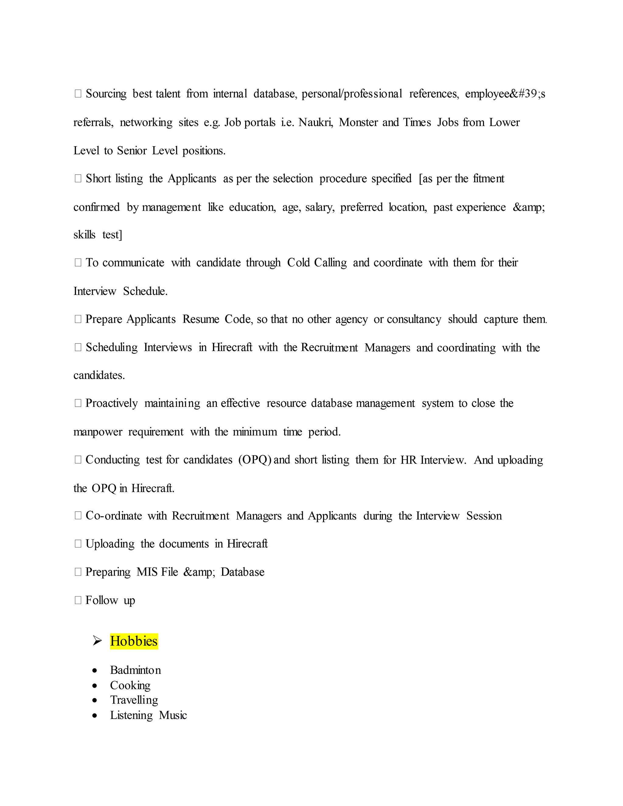 Shreya Resume 1 | DOCX | Human Resources | Business