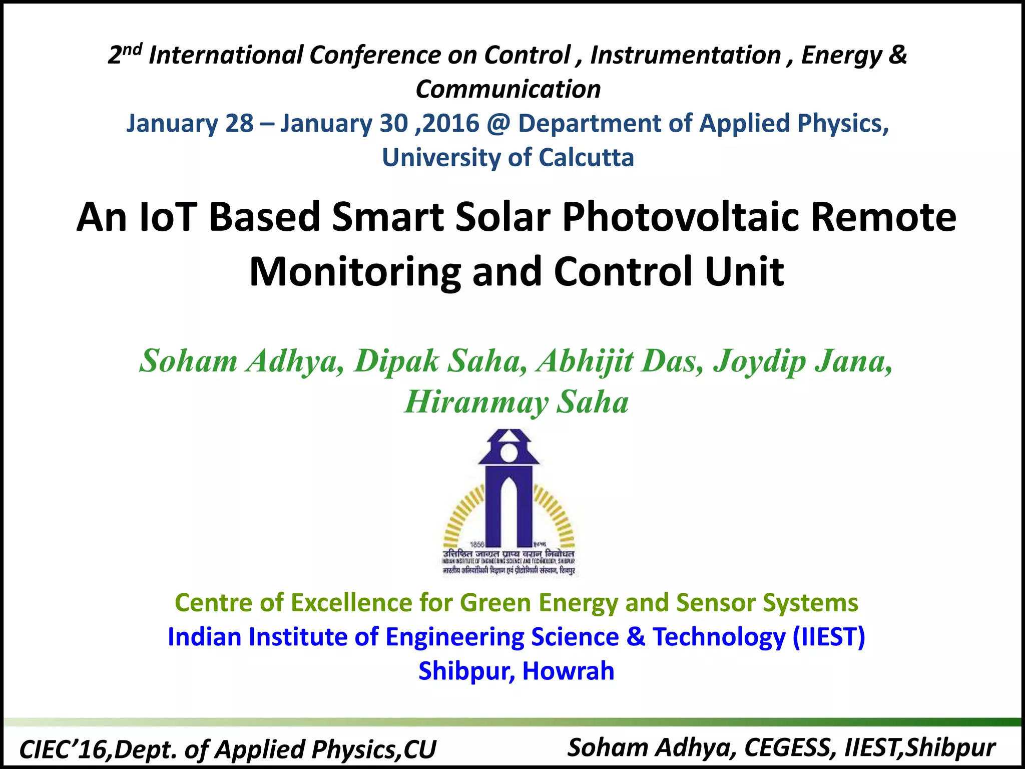 CIEC16_PPT_Iot Based Smart Solar Monitoring | PPTX