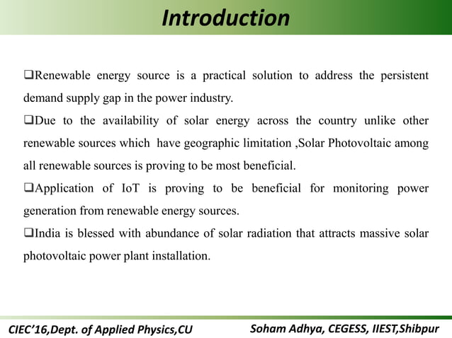 CIEC16_PPT_Iot Based Smart Solar Monitoring | PPTX