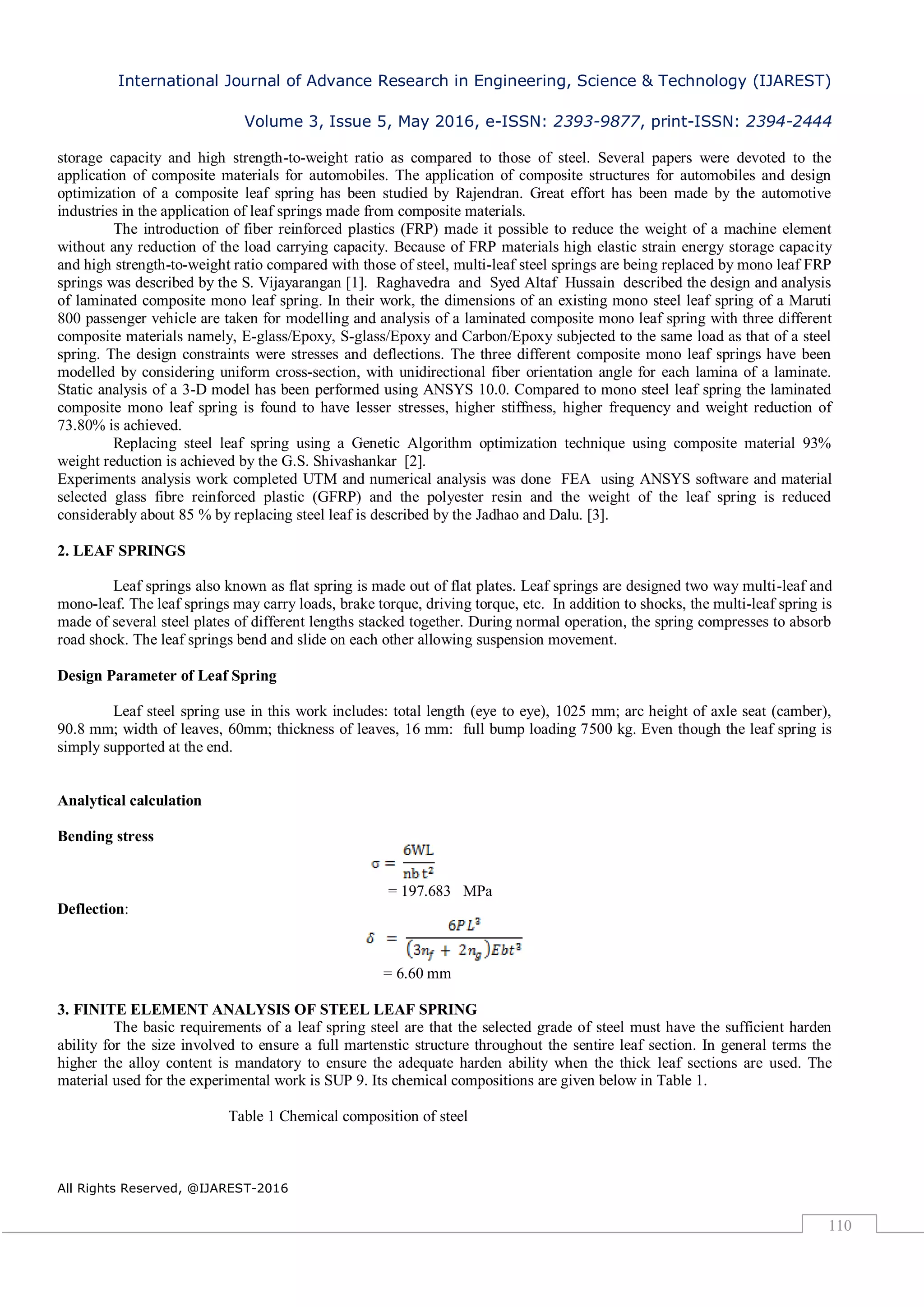 ANALYSIS AND SIZE OPTIMIZATION OF COMPOSITE LEAF SPRING USING FEA | PDF