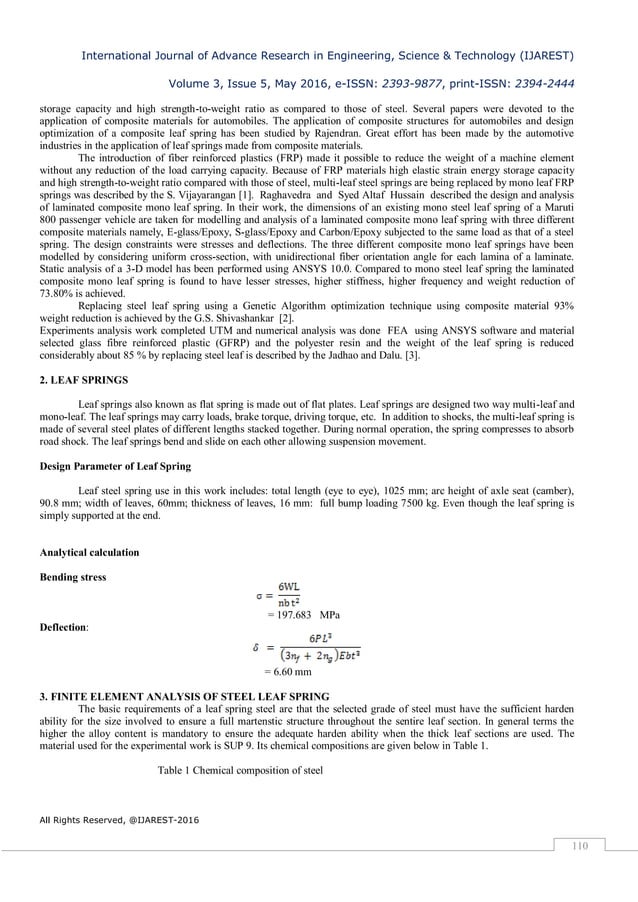 ANALYSIS AND SIZE OPTIMIZATION OF COMPOSITE LEAF SPRING USING FEA | PDF