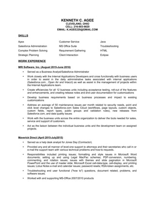 Kenneth Agee Resume 2016 | DOC | Operating Systems | Computer Software ...