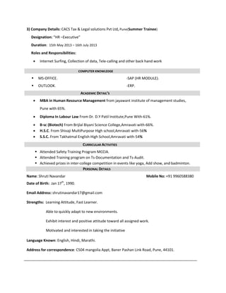 Shruti Navandar CV | PDF