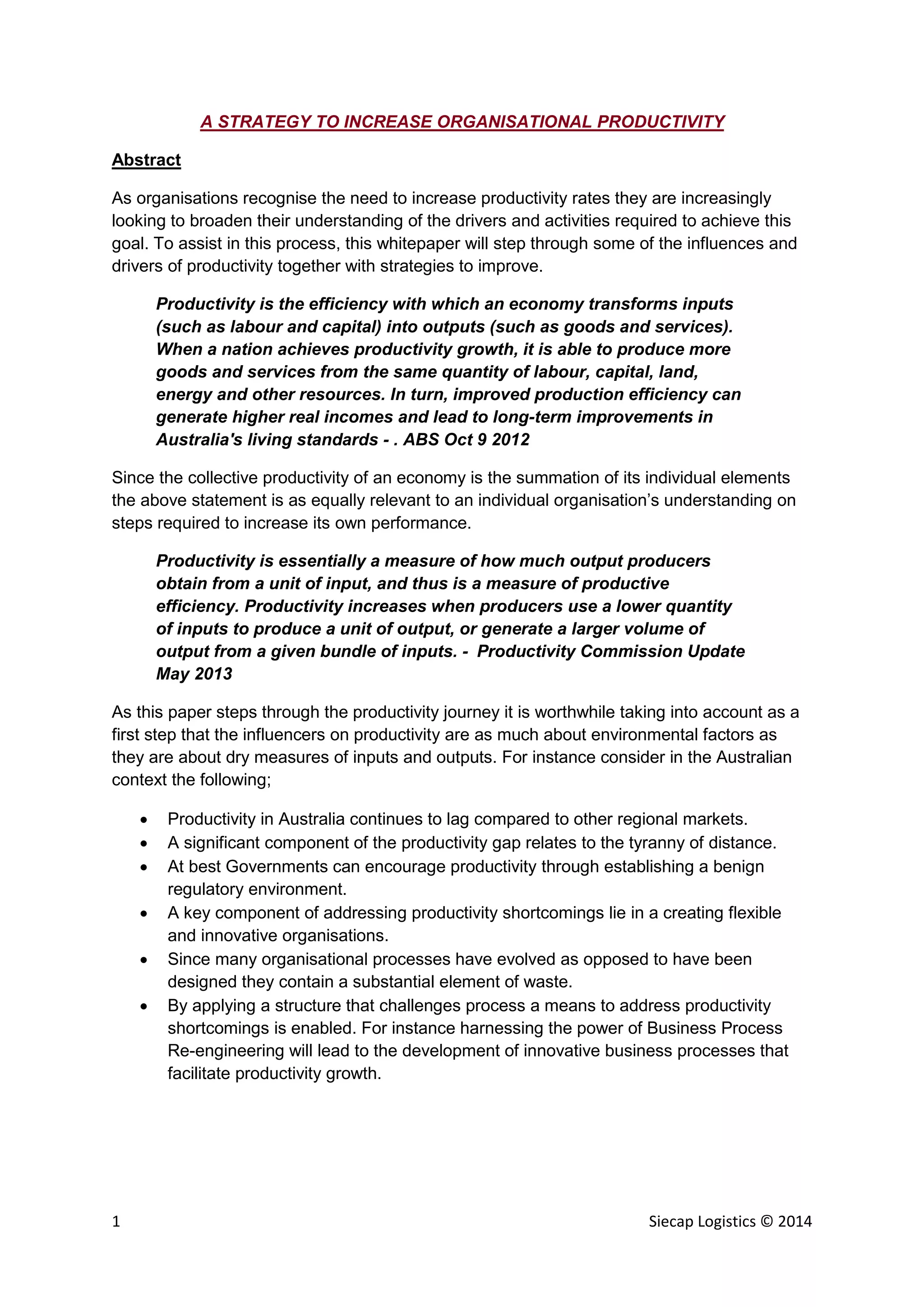 Productivity Through Process Improvement | PDF