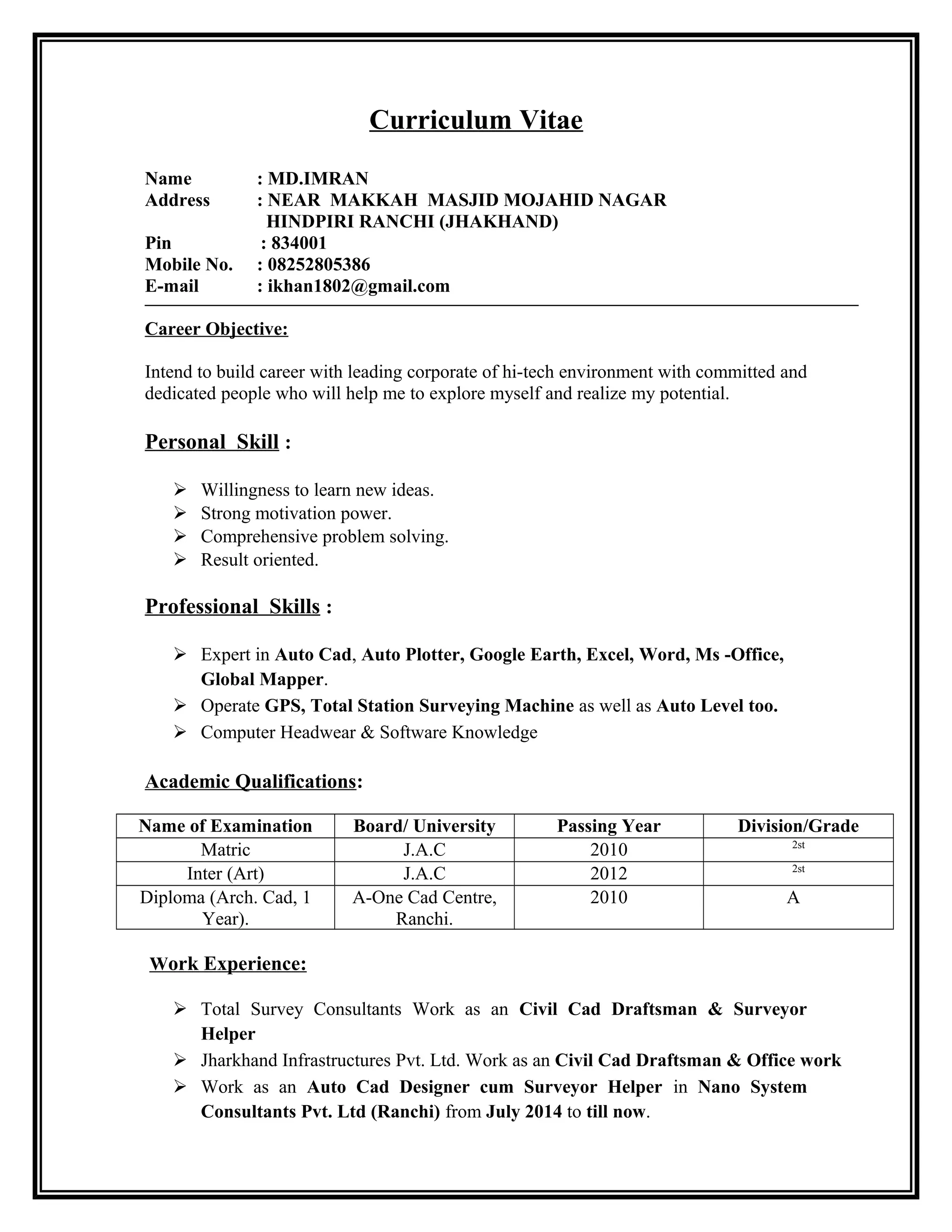 New Resume Md.Imran | DOC | Careers