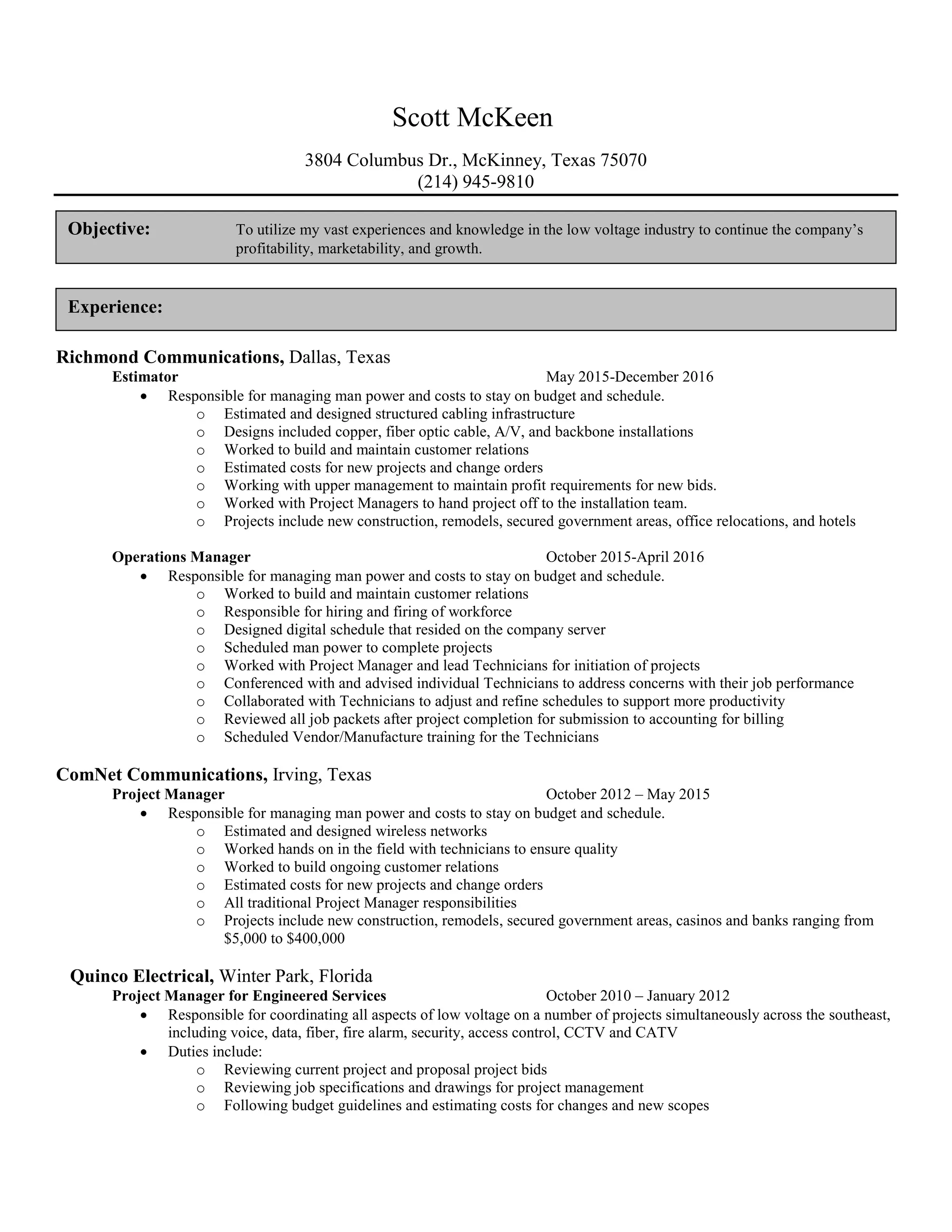 Resume for Scott McKeen 2016 -REV1 | PDF