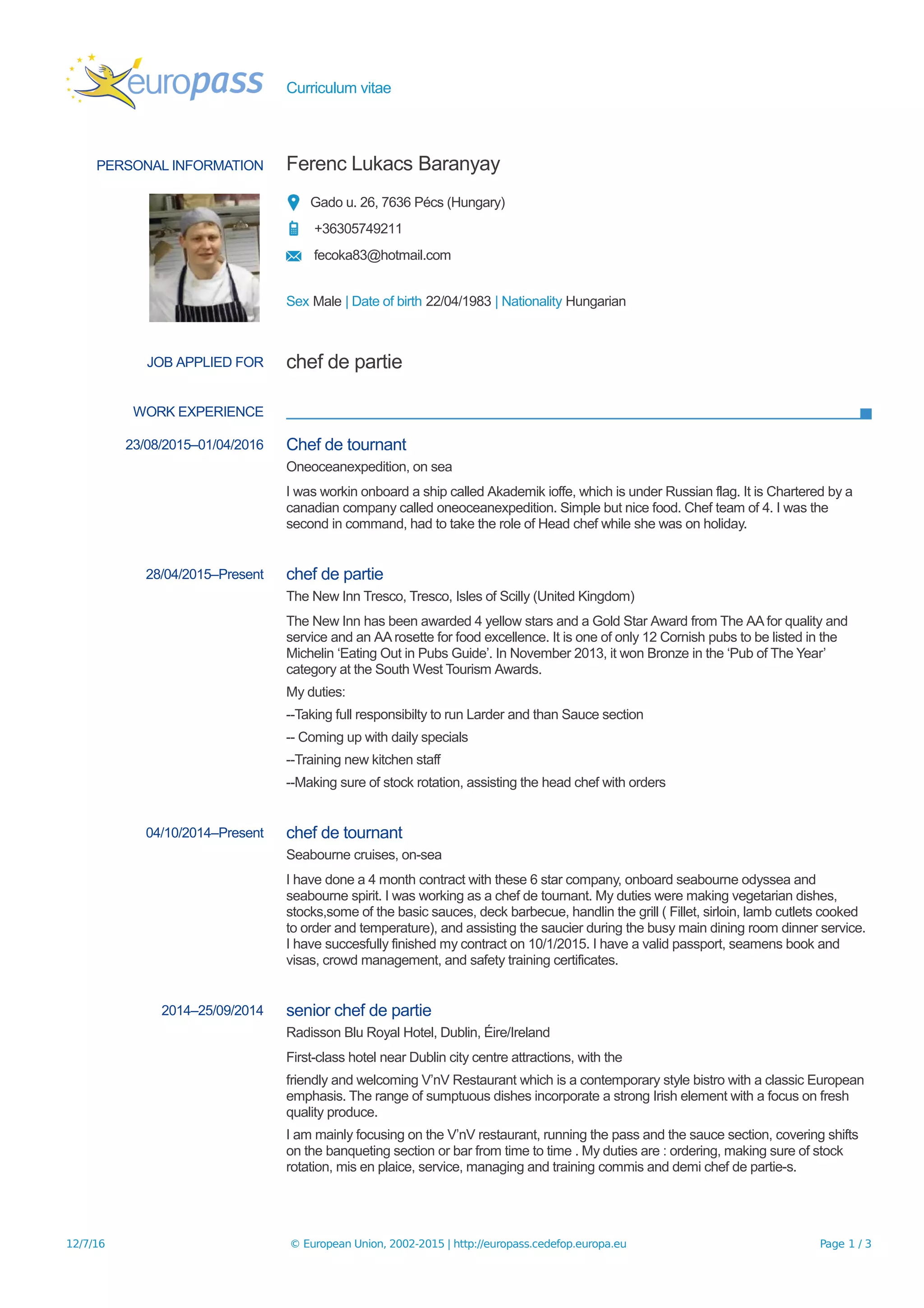 CV-2016-Ferenc Baranyay | PDF