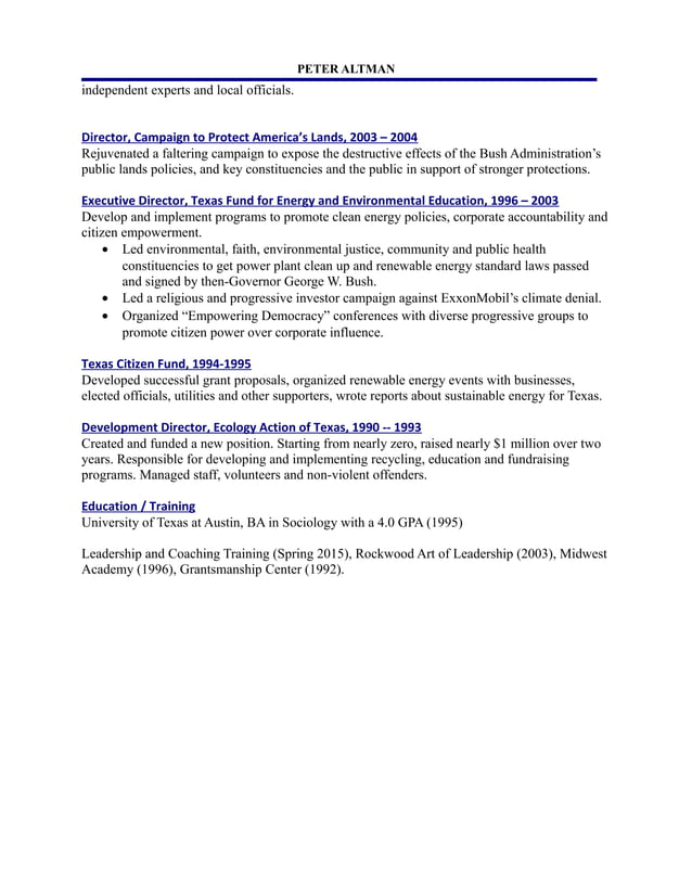 Peter Altman resume | PDF