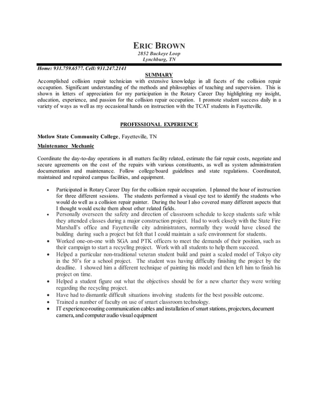 Eric Brown Resume TCAT | PDF
