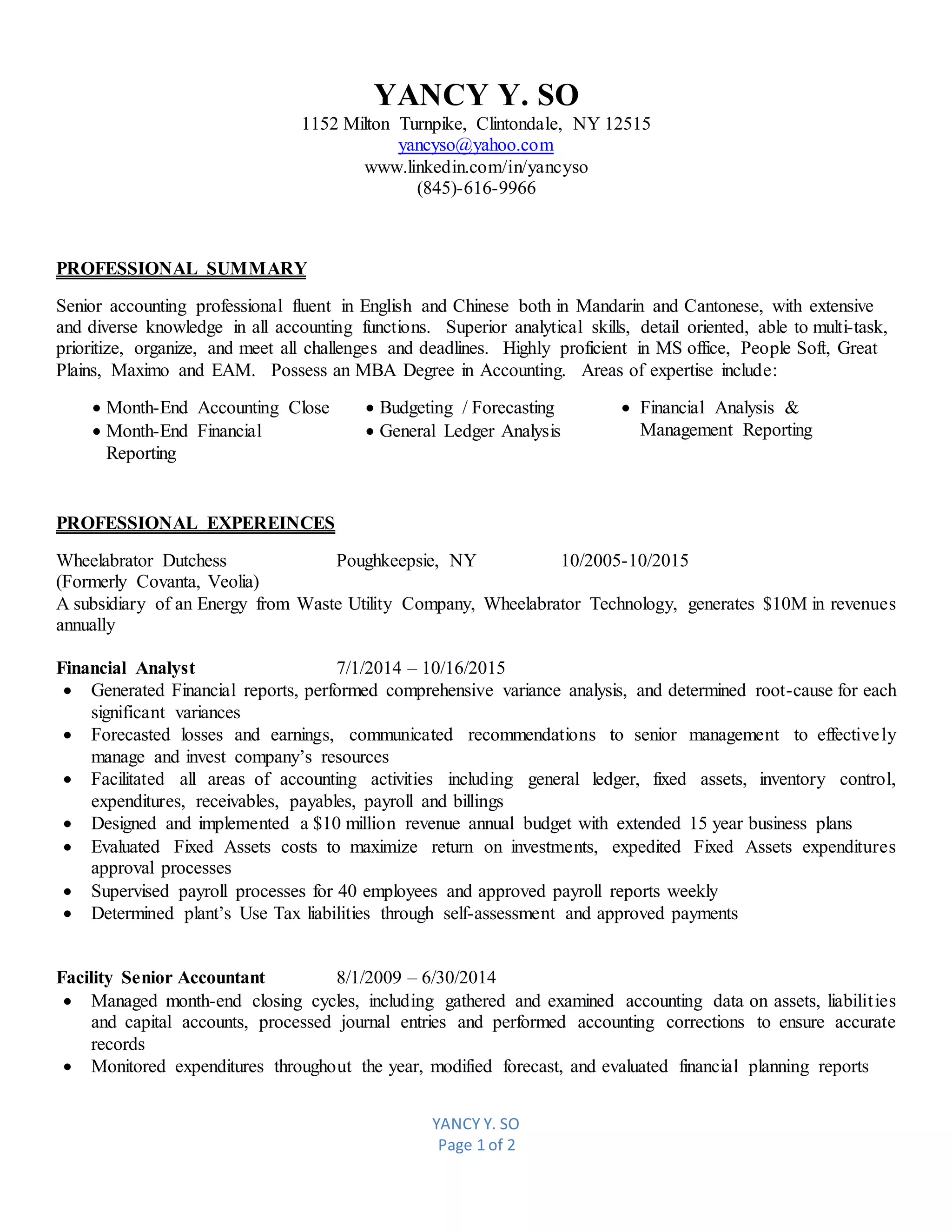Yancy-Resume 2016 | DOCX
