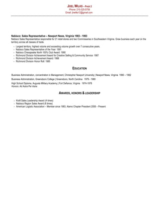 Joel Wilks Resume | PDF | Sales | Business