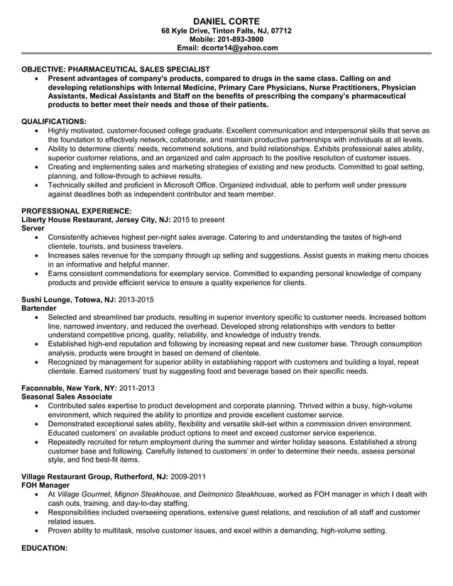 Daniel Corte - Pharma Sales Resume | PDF