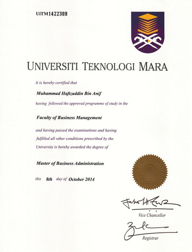 MBA Cert._Muhammad Hafizuddin Bin Anif | PDF | Professional School ...