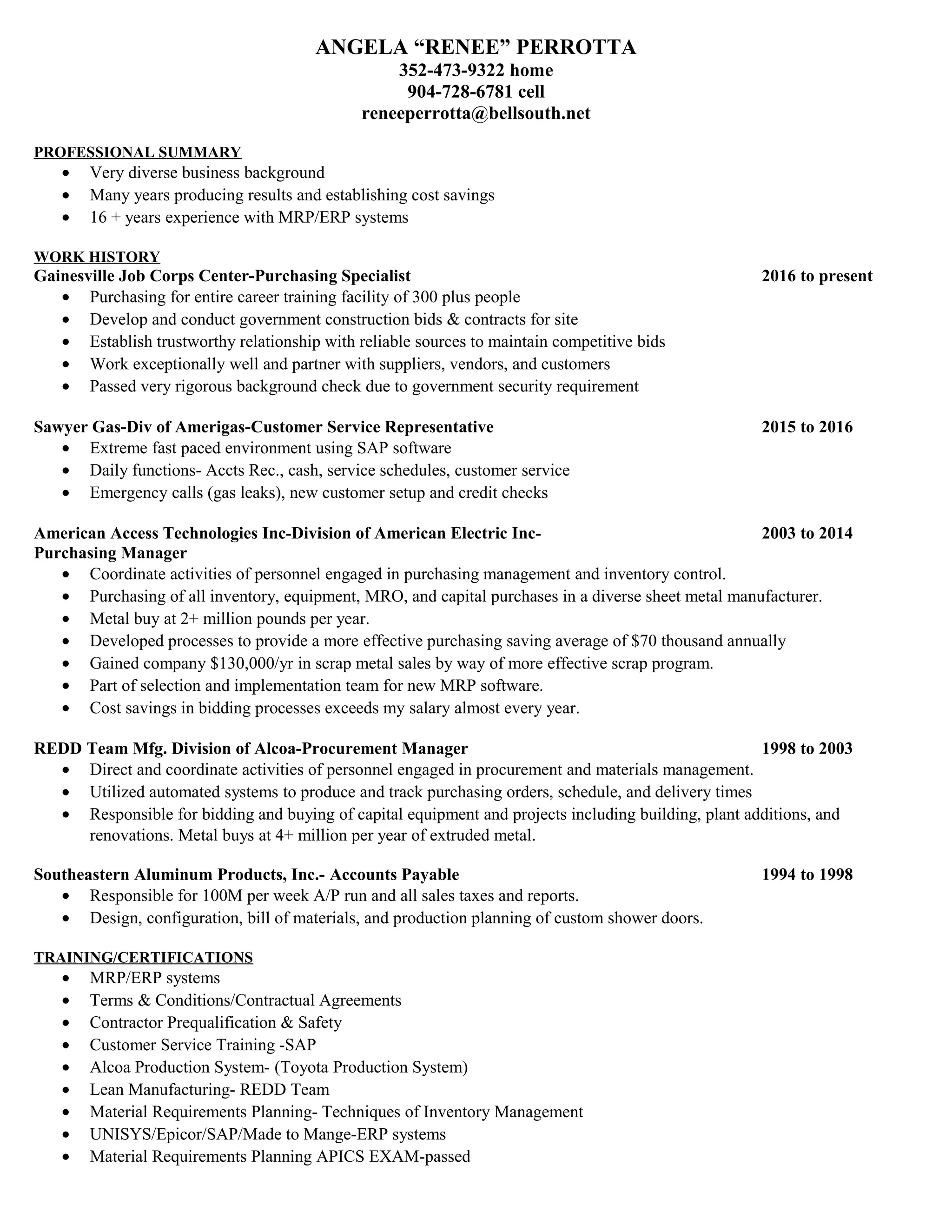 RESUME -Angela Perrotta 07-2016 | DOC | Logistics | Business