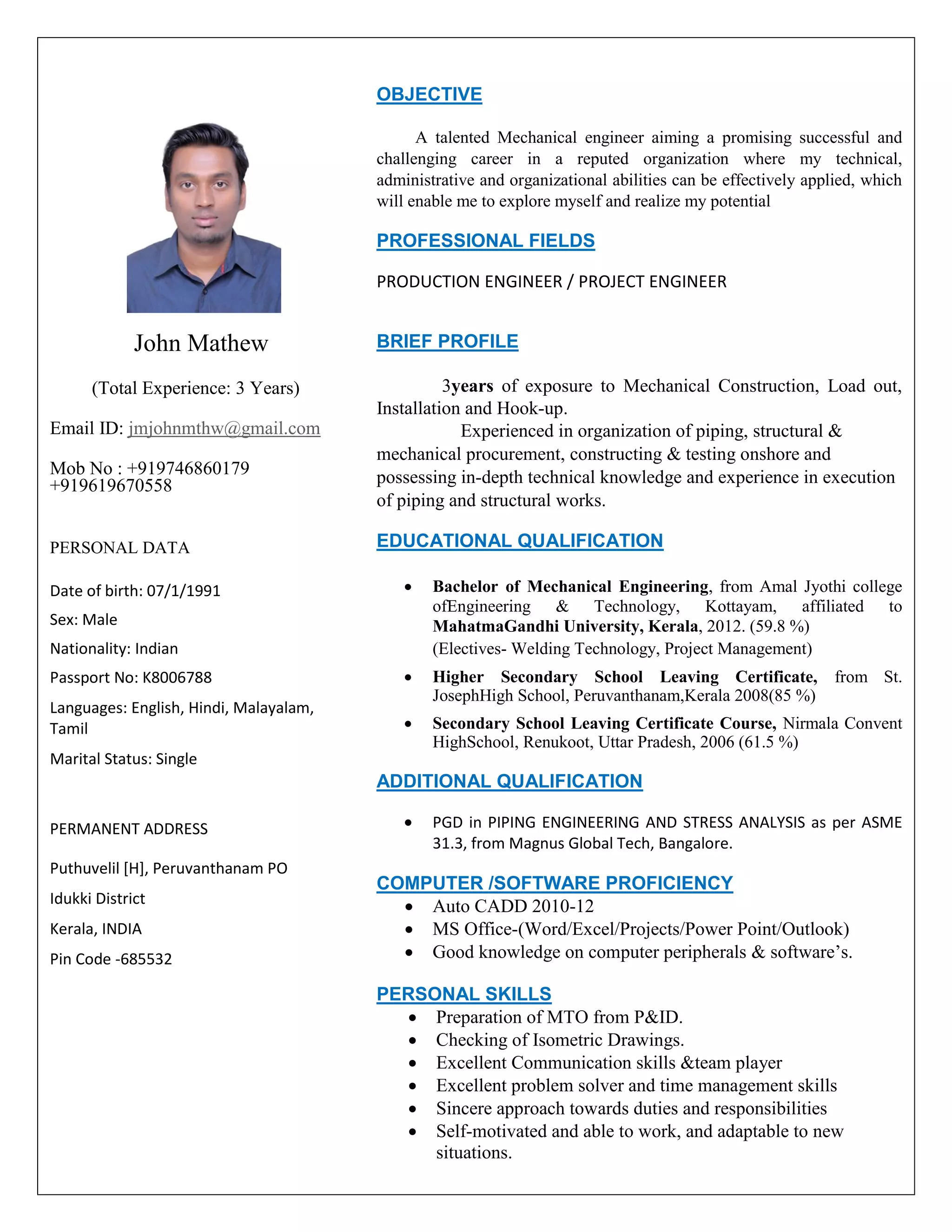 CV John Mathew | PDF