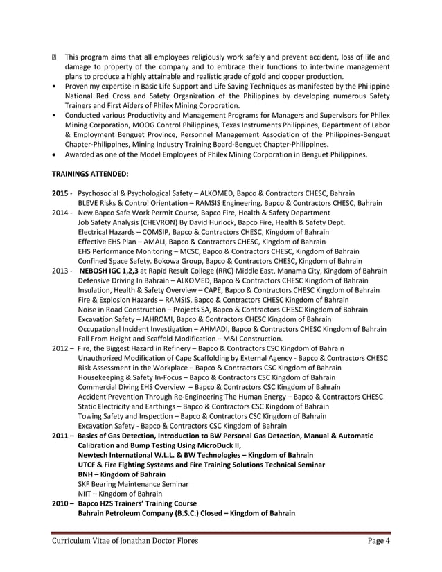 CURRICULUM VITAE HSE of JONATHAN DOCTOR FLORES UPDATED | PDF