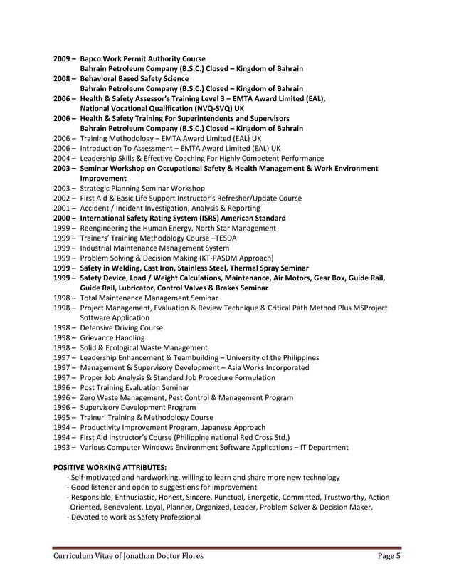 CURRICULUM VITAE HSE of JONATHAN DOCTOR FLORES UPDATED | PDF